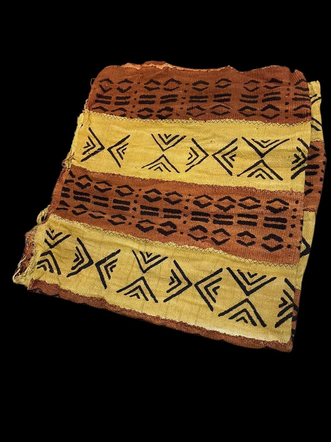 Hand Woven Mud Cloth, Two Color Bands, Mustard, Rust, Pyramids ...