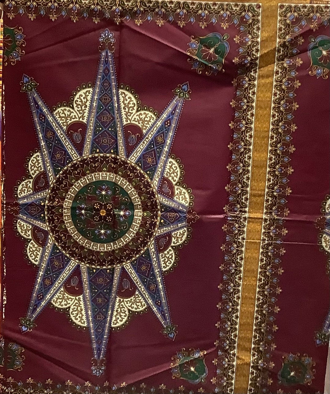 African Print Fabric, Burgundy, Gold, Stars, Pattern is on Each Yard ...