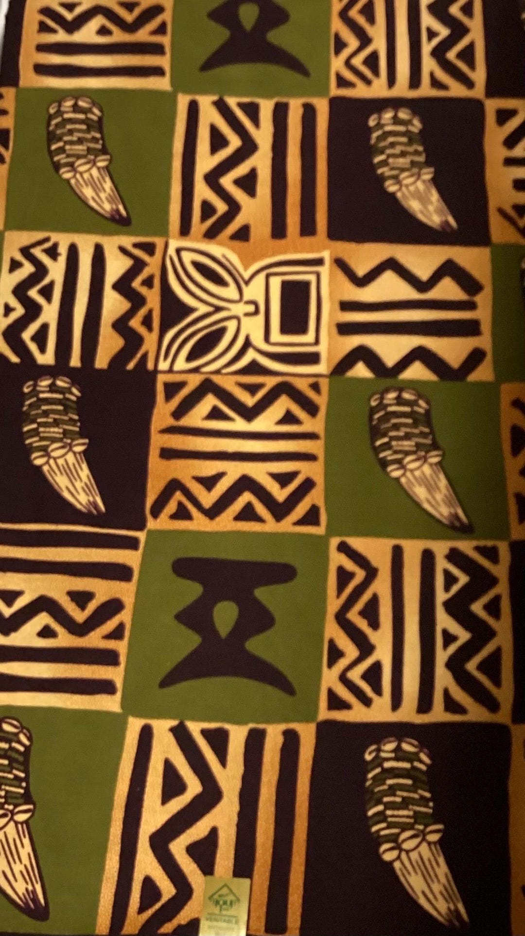 African Print Fabric, Olive Green, Brown, African Symbols, **[2 Yard ...