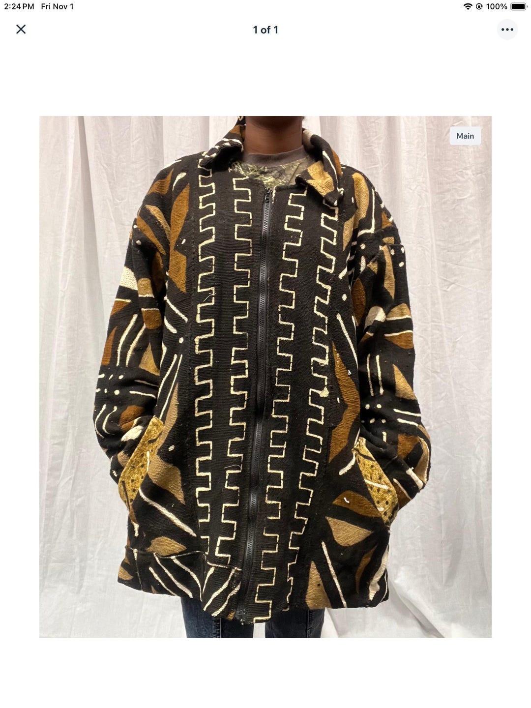 Mudcloth Short Jacket Coat, Black and , White, Traditional Mud Cloth ...