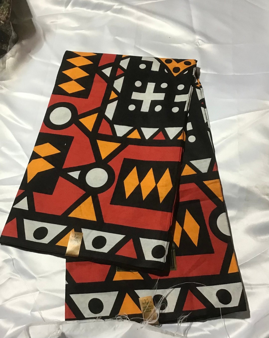 African Print Fabric, Abstract, Orange, White, Black **[2 Yard Minimum ...