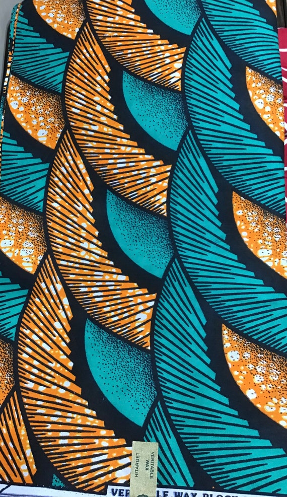 African Print Fabric Teal and Orange | Etsy