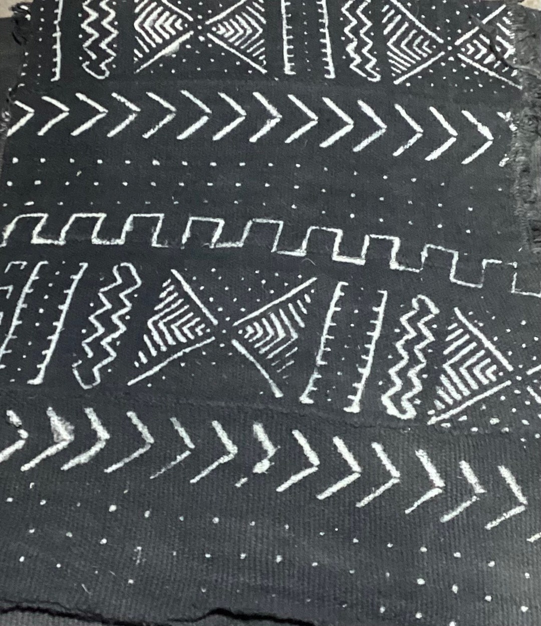 Hand Woven Mud Cloth, Black and White, Arrows, Dots, Pyramids, Symbols ...