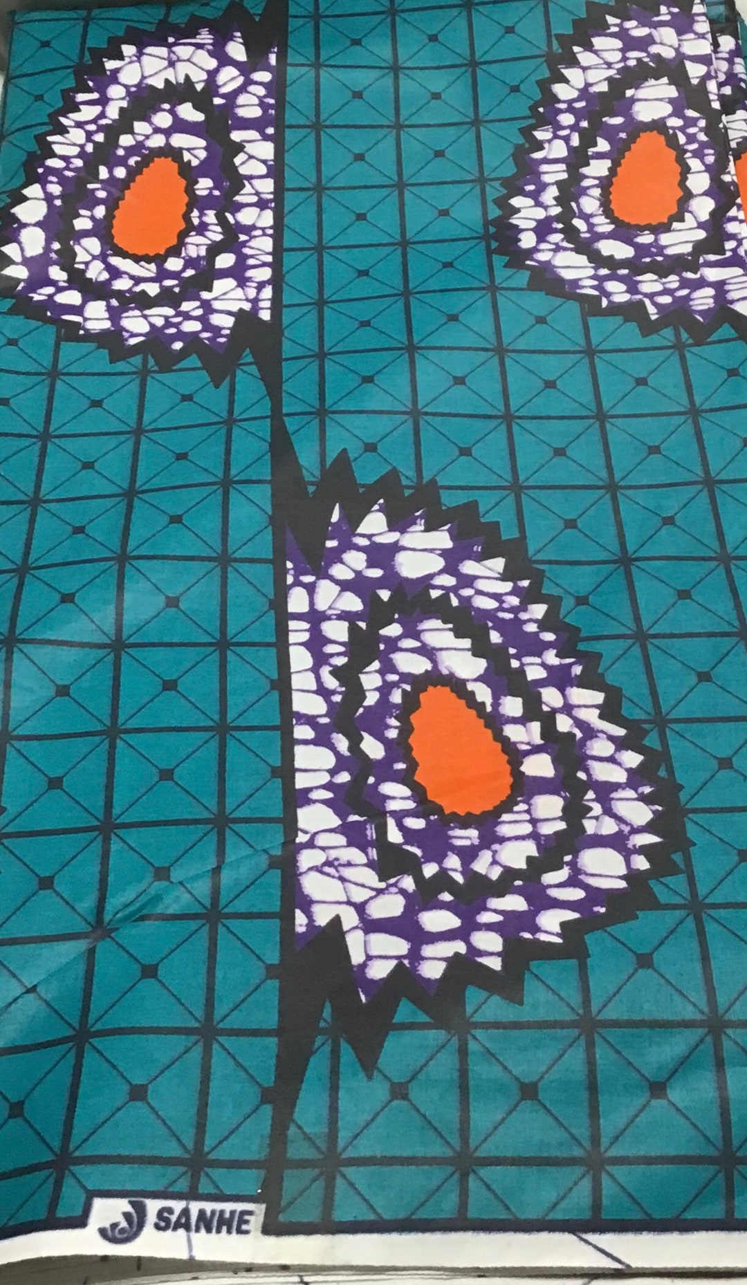 African Print Fabric, Turquoise, Purple, Orange, Eye **[2 Yard Minimum ...