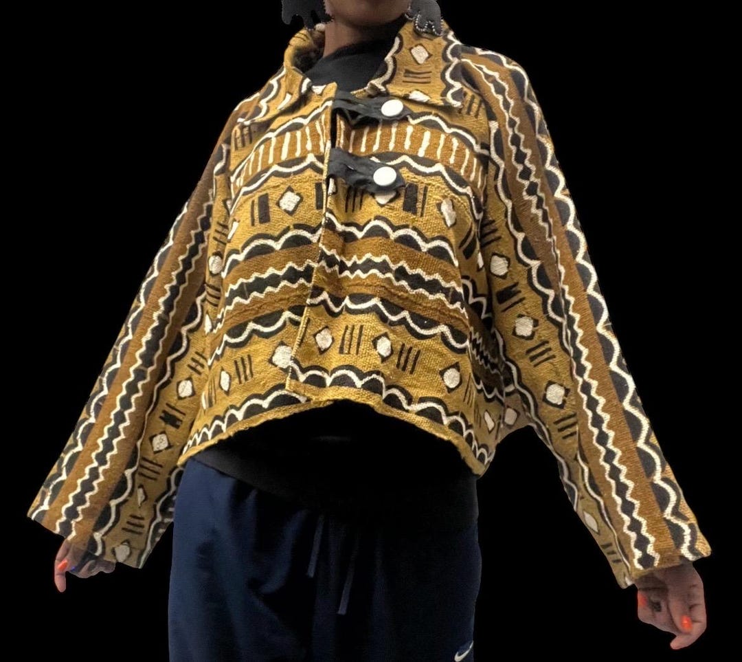 Mudcloth Crop Jacket, 22L, 36W, Full Collar, 2 Button Closure, Light ...