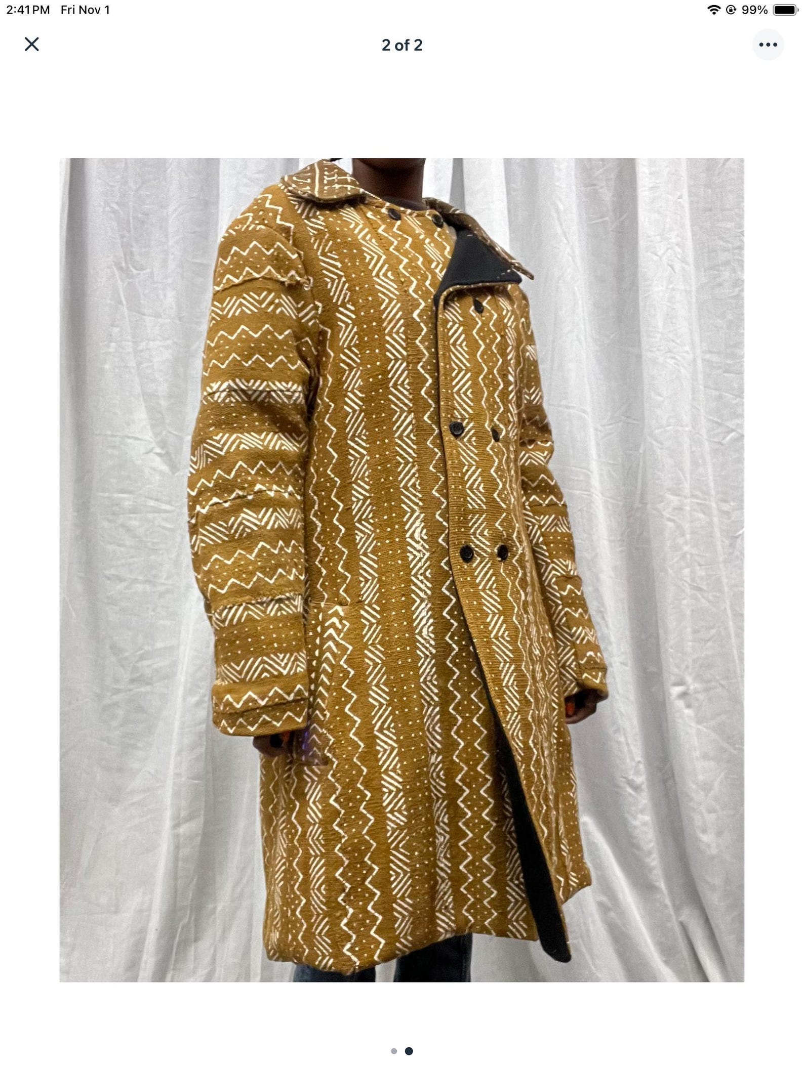 Mudcloth Jacket, Tan With White Accent Design, Double Breasted, Pea ...