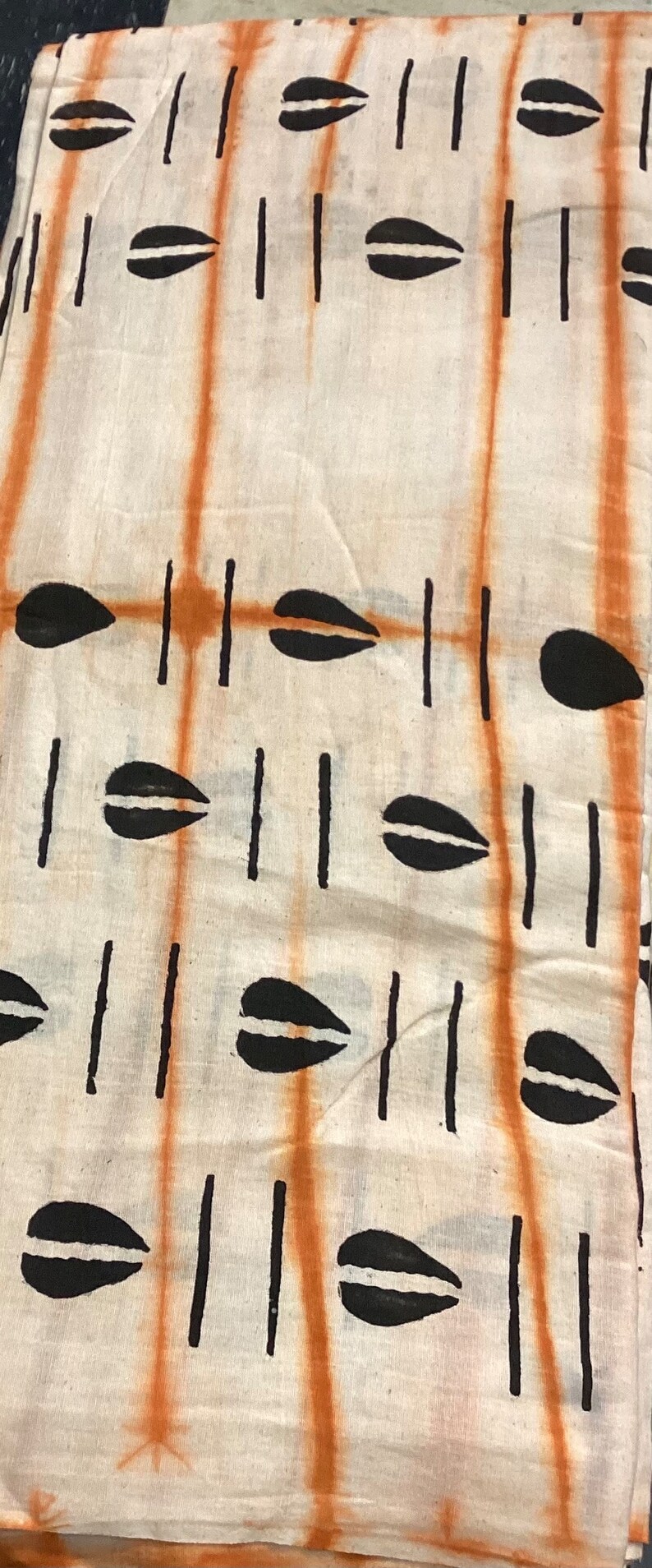 Mud Cloth PRINT African Fabric Streaked in Orange, With Cowrie Shells ...