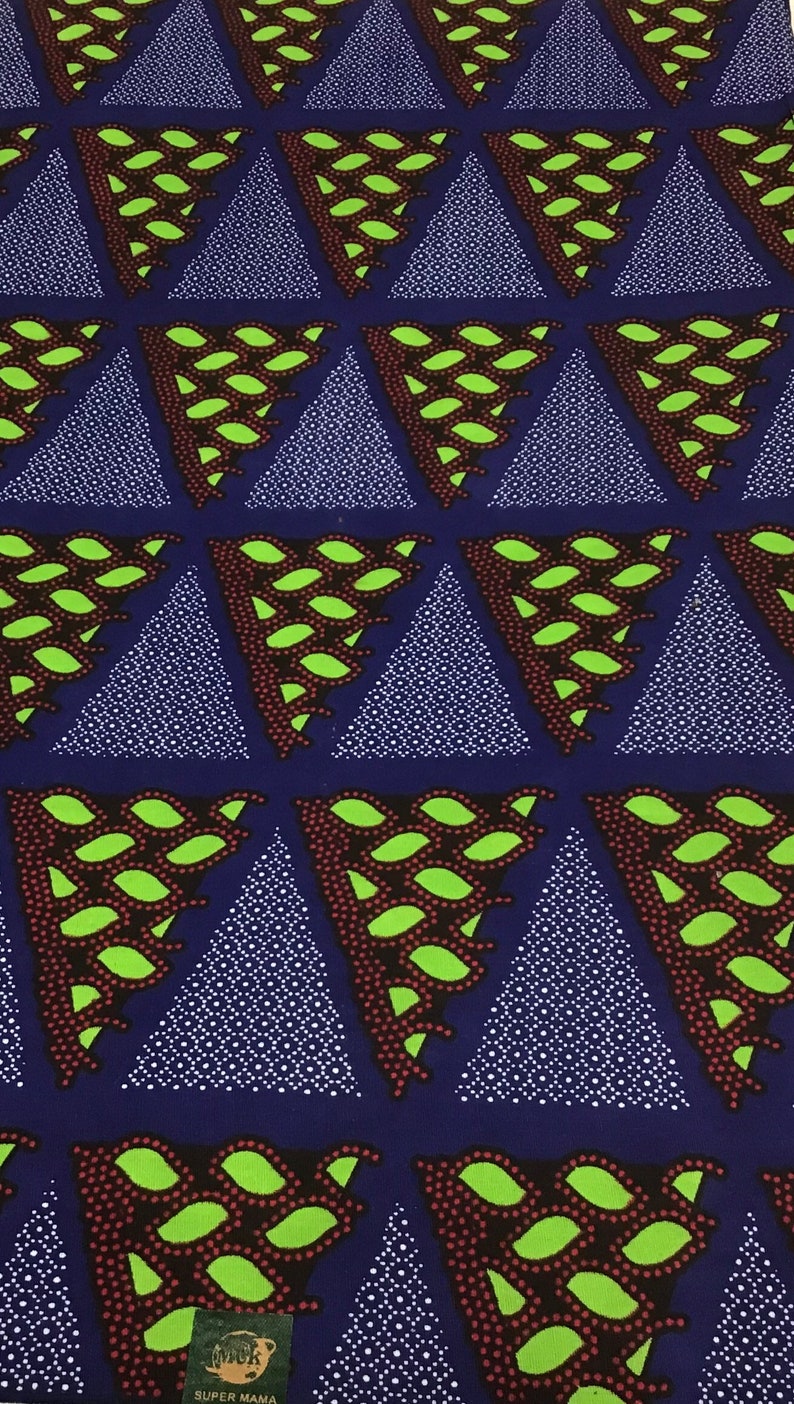 African Print Fabric, Triangles, Blue, Maroon, Yellow, **[2 Yard ...