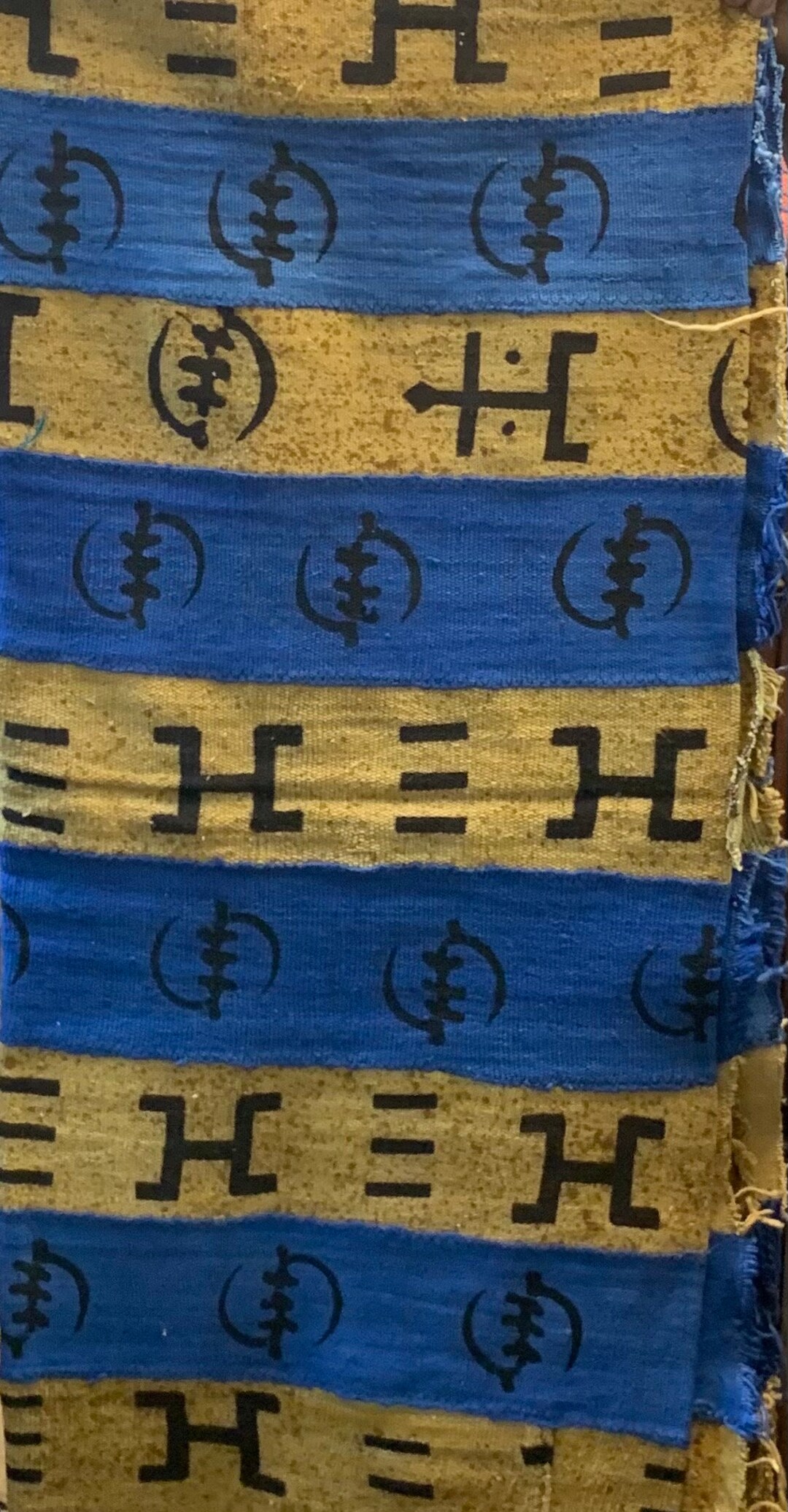 Hand Woven Gold/royal Blue Striped Mud Cloth, Gye Nyame, Turtle, Dashes ...