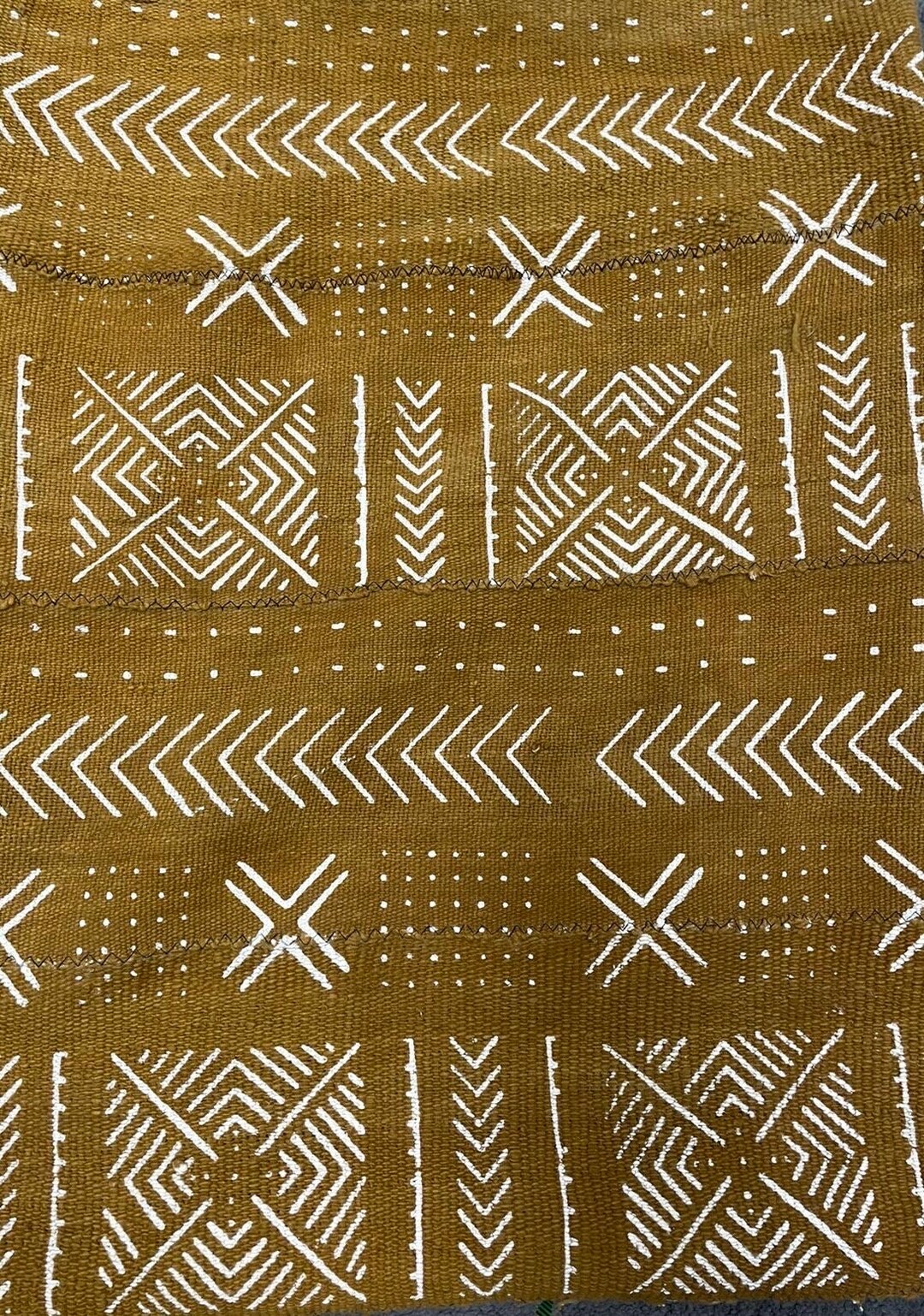 Hand Woven Mud Cloth, Caramel and White With Dots, Arrows, Halograph - Etsy