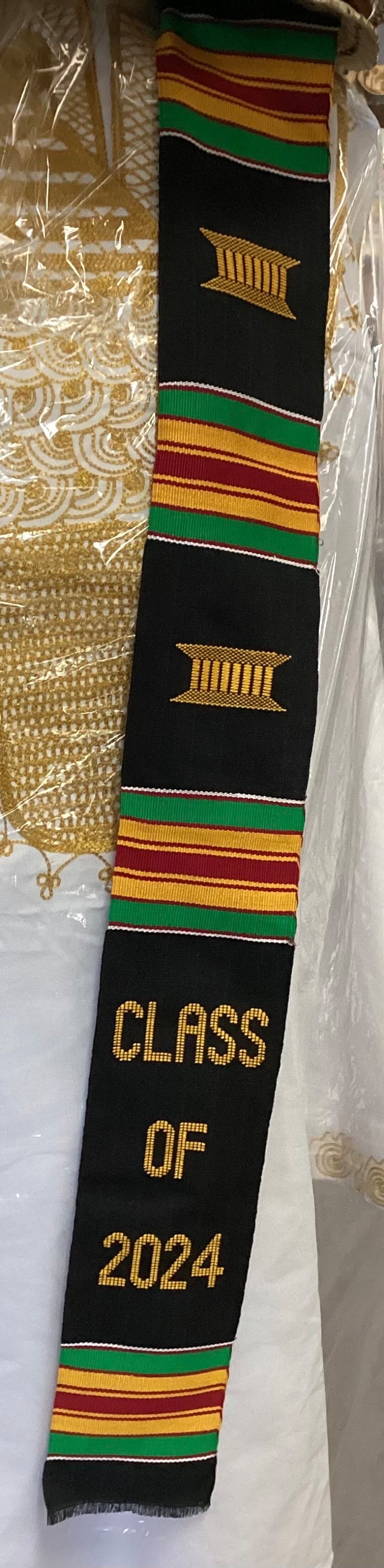 Class of 2024 Graduation Scarf, Black Kente Cloth, Yellow, Green, Red ...