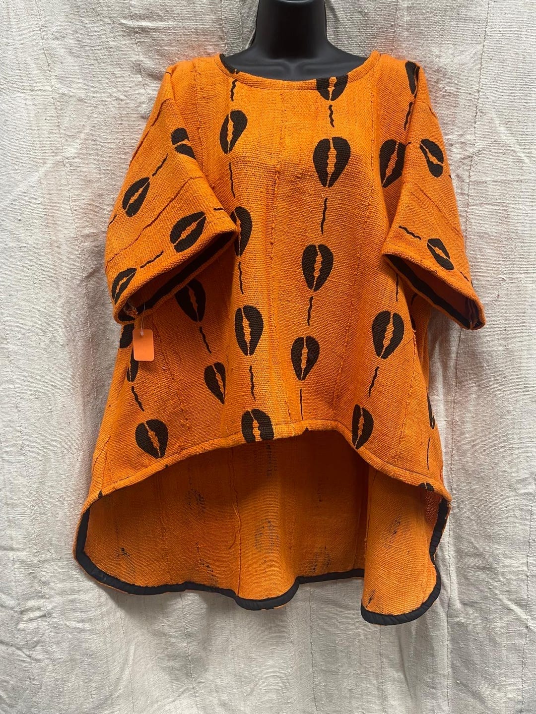 Orange Mud Cloth High Low Top, Cowrie Shell and Dash Pattern - Etsy