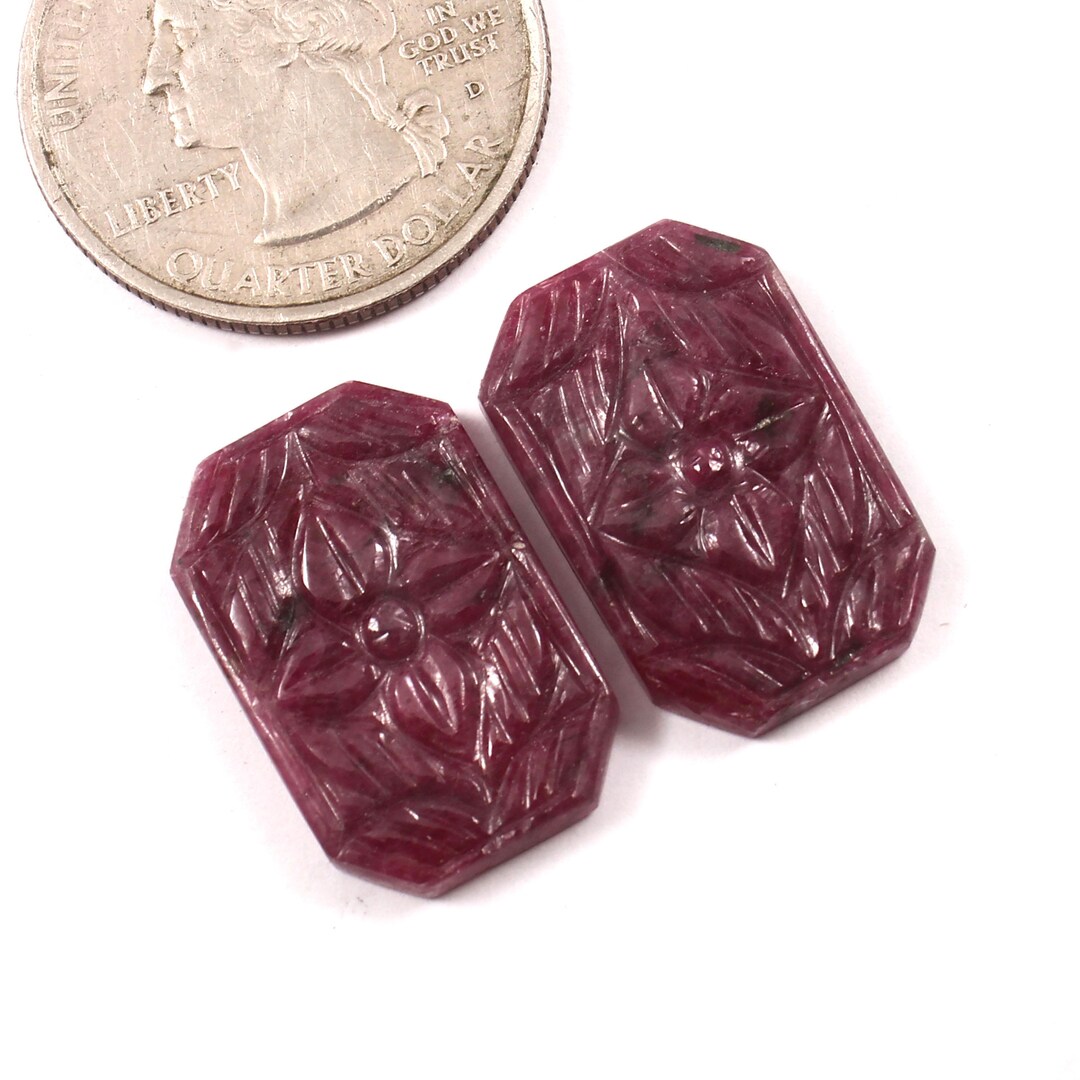 Natural Ruby Carving, Octagon Shape Carving Pair , Beautiful Carvings ...