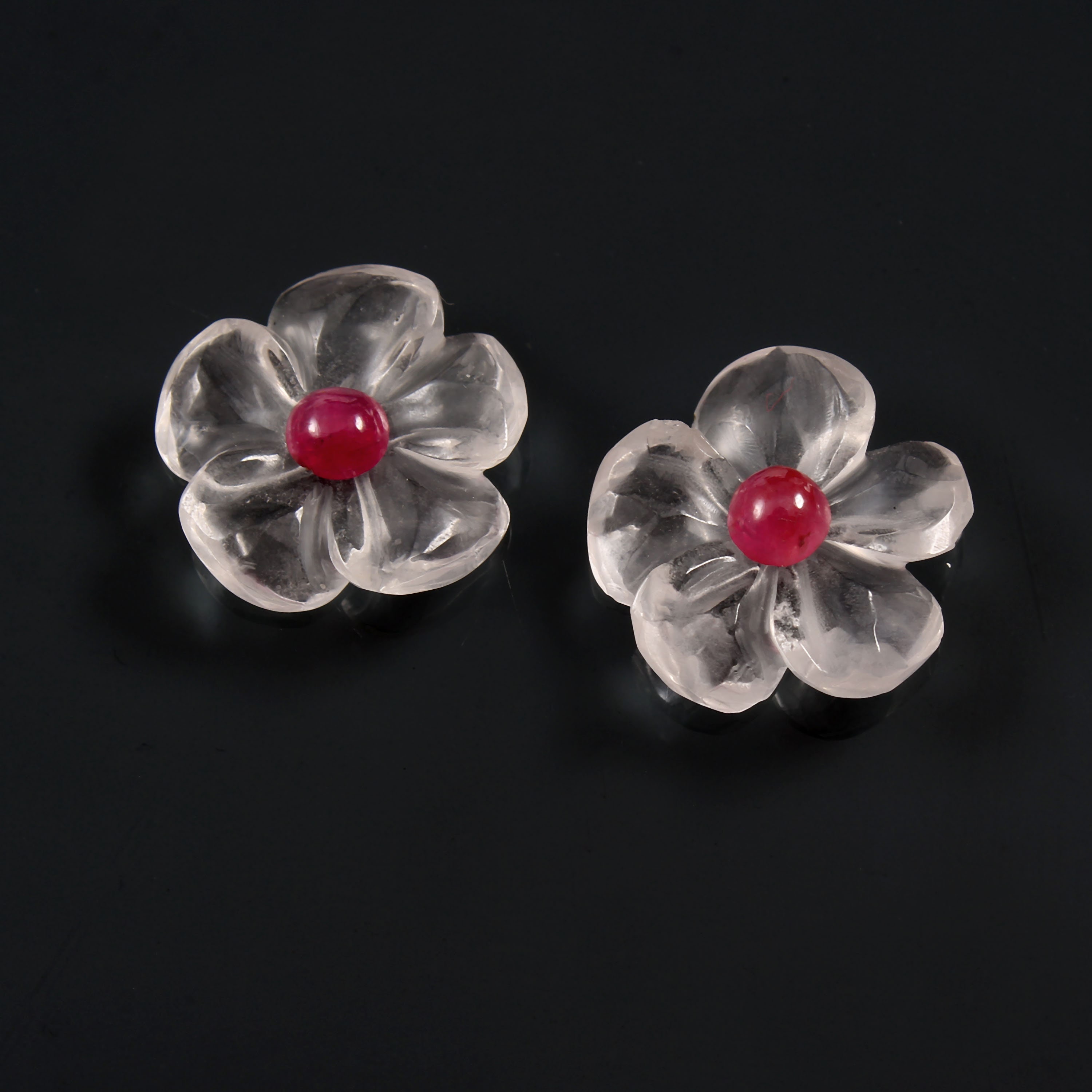 100% Natural Ruby & Crystal carving gemstone shape flower pair | Etsy