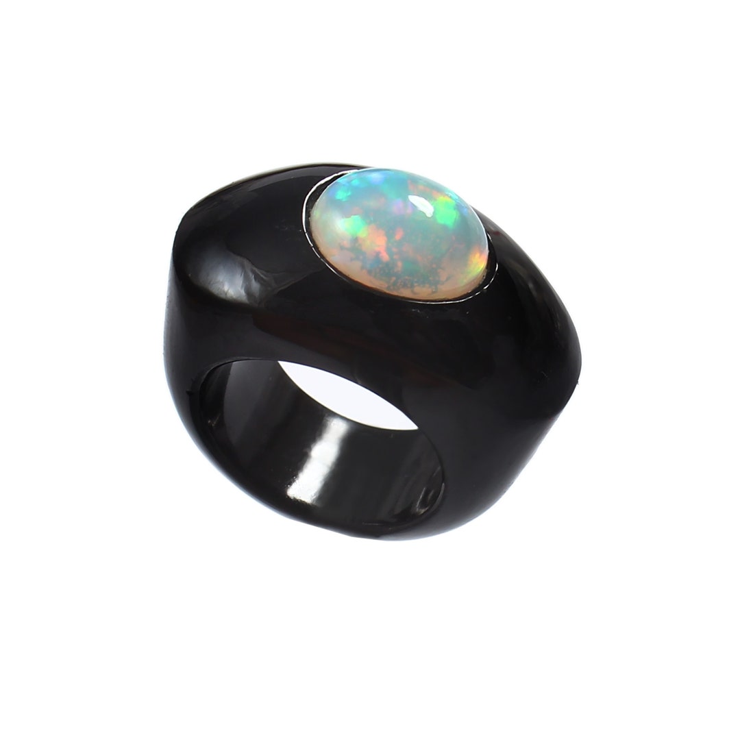 100% Natural Black Onyx Opal Gemstone Unique Ring Designer Ring ...