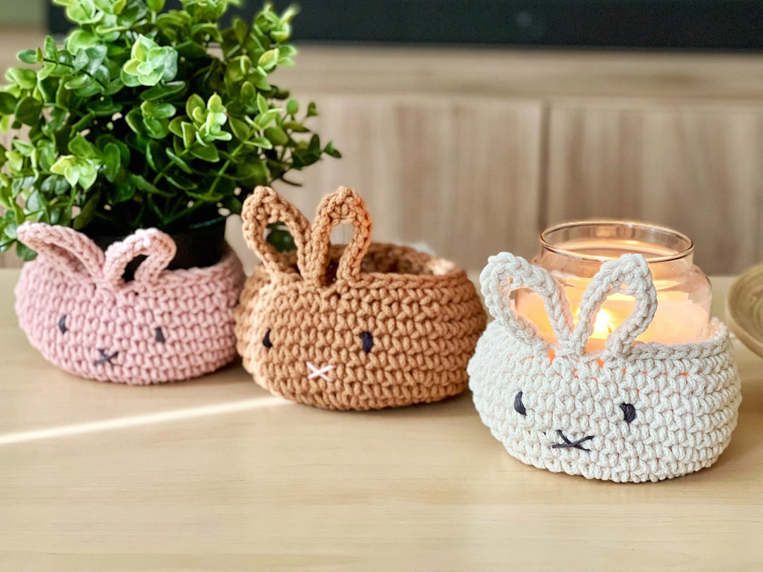 Easter Bunny Basket 1 Ct Hand-crocheted Spring Home Decor Multi-purpose ...