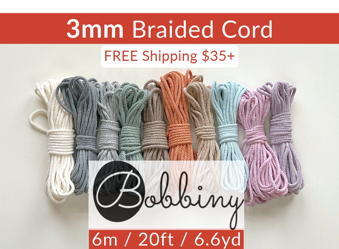 BOBBINY 3mm Braided Cord (1 Ct) | 20ft, 6m, 6.6yd | Sample Cotton Cord ...