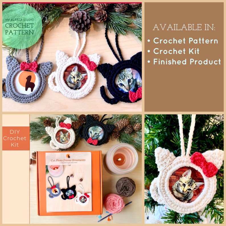 Crochet PATTERN: Cat Ornament & Photo Frame Holiday Home - Etsy