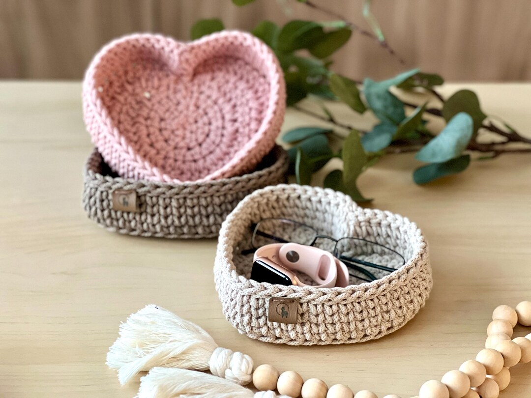 Heart Shaped Basket (1 Ct)| Hand-crocheted| Minimalist Modern Home ...