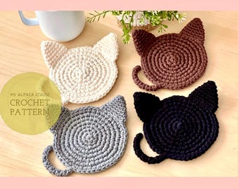 Crochet Kitty Cat Coasters Set , Cute Coaster, Mug Rug, Drink Mat ...