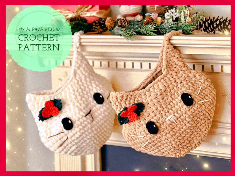 Crochet PATTERN: Christmas Cat Stocking Cute Christmas Decor - Etsy