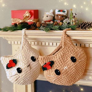 Crochet PATTERN: Christmas Cat Stocking | Cute Christmas Decor for Cat ...