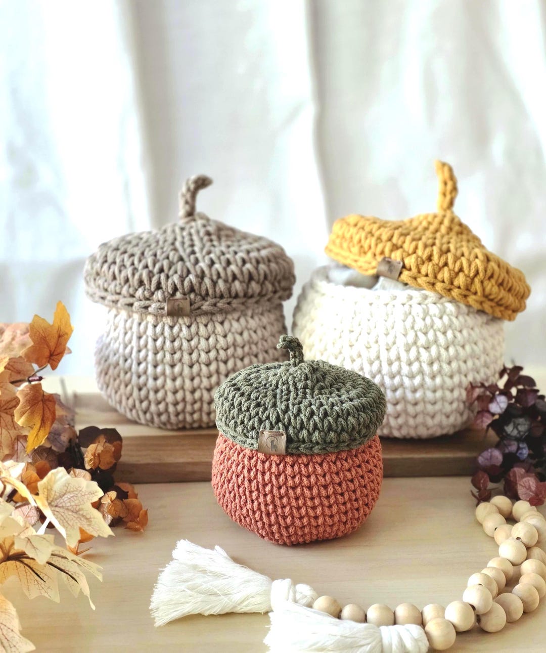 Acorn Basket With Lid (2 Sizes Option)- Multipurpose Organizer, Fall ...