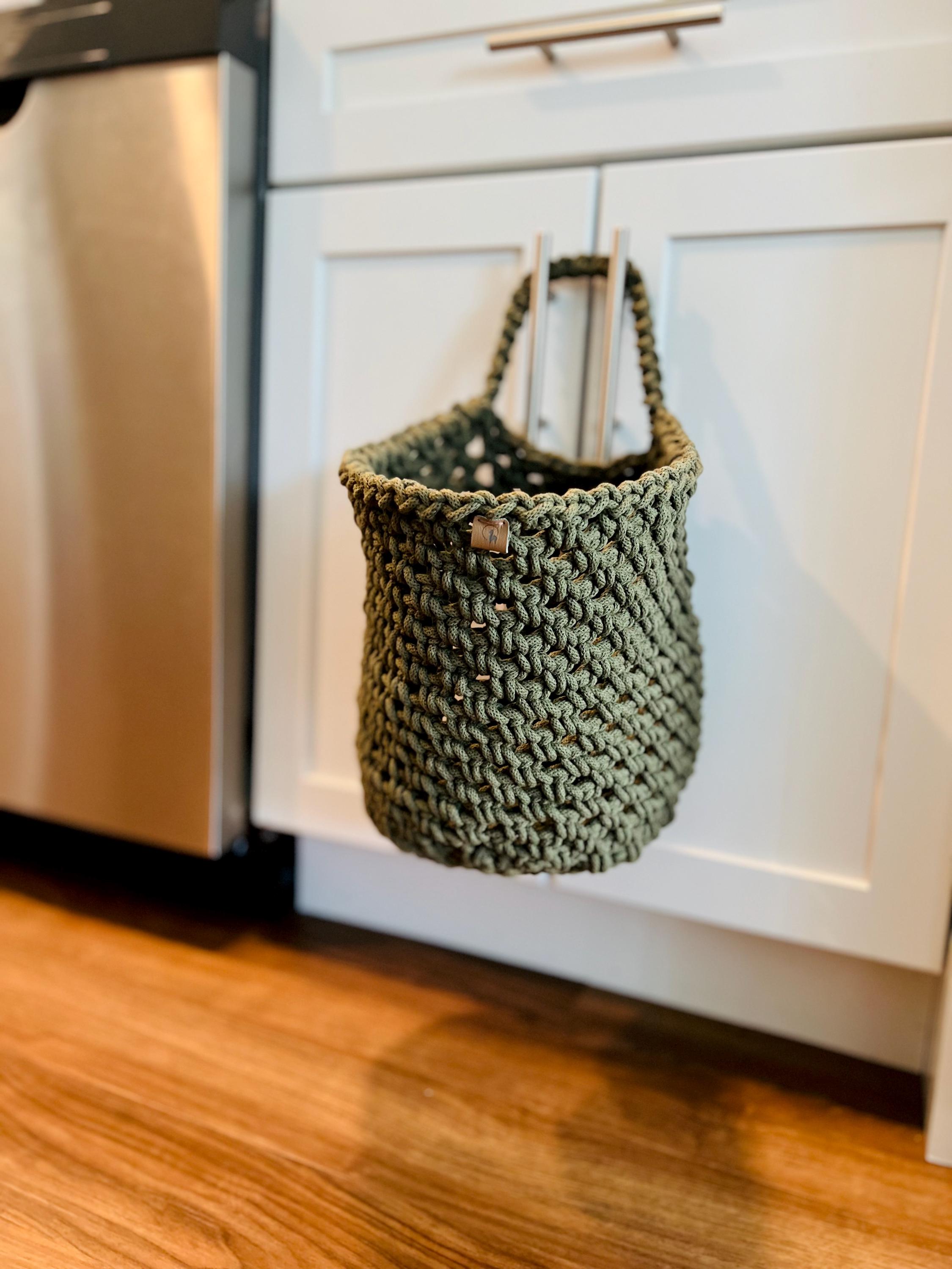 Crochet Cotton Hanging Basket - Heavy-duty Wall Organizer & Storage Bin ...