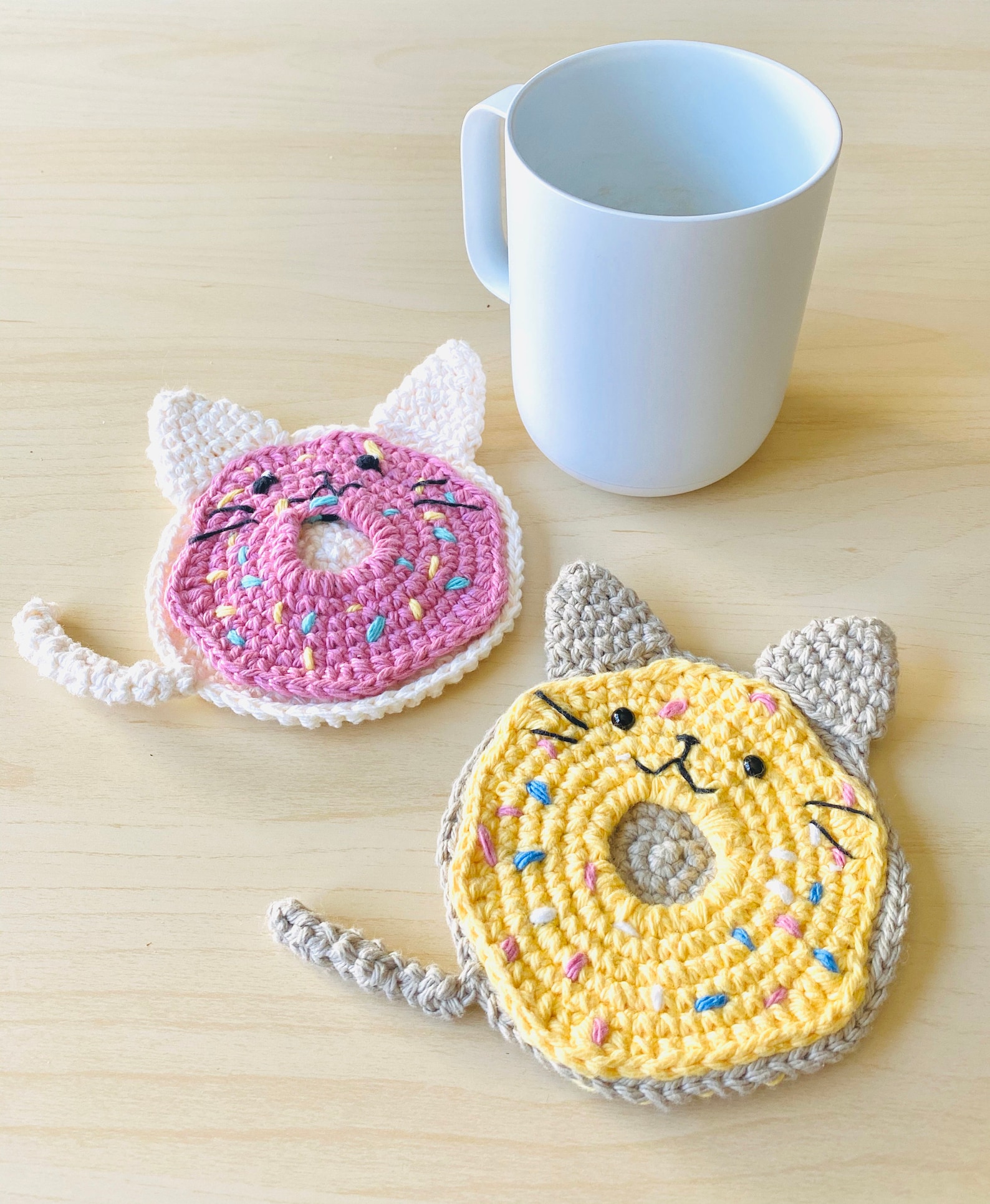 Crochet Cat Coaster Pattern PDF Kitty Mug Rug Kid friendly | Etsy
