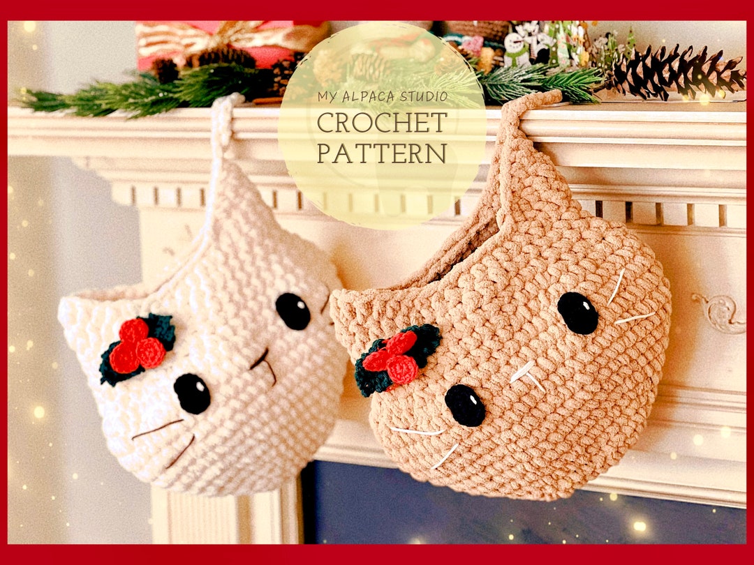 Crochet PATTERN: Christmas Cat Stocking | Cute Christmas Decor for Cat ...