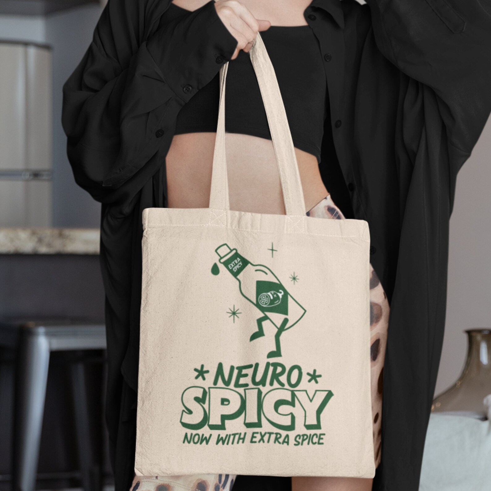 Neurospicy With Extra Spice Graphic Canvas Tote Bag, Funny ...