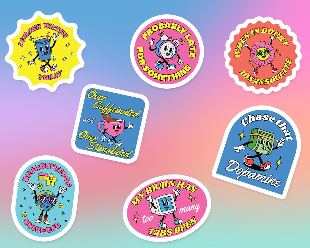 Funny Neurospicy Mascot Sticker Sheet | Retro Neurodivergent, ADHD ...
