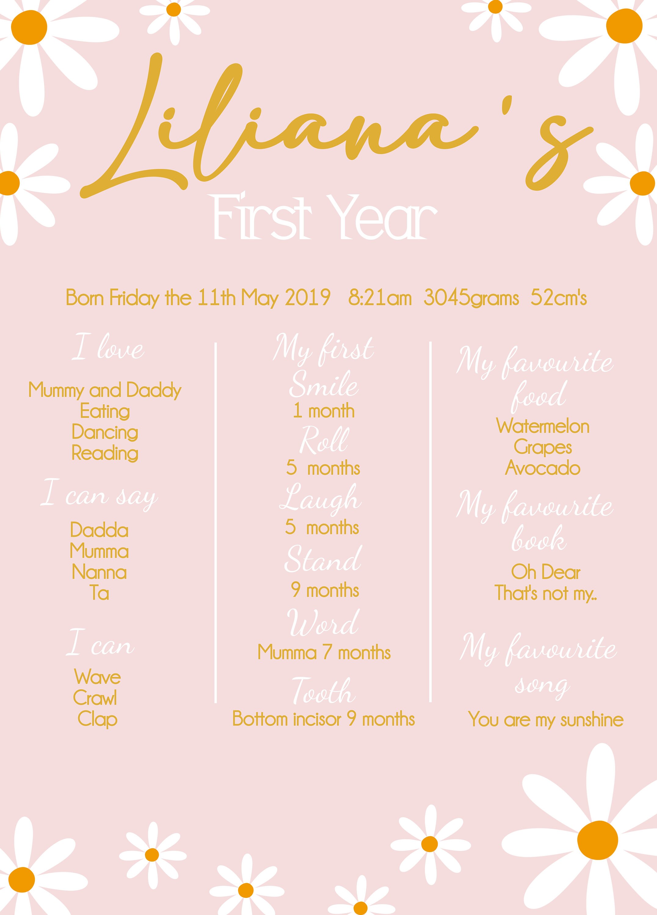 Daisy First Birthday Milestone Board, Editable Board, Daisy Event, Boho ...