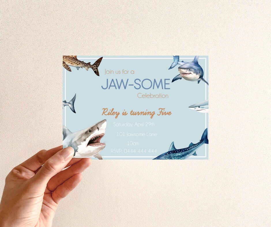 Shark Digital Birthday Invitation, Editable Invitation, Jaw-some, Shark ...