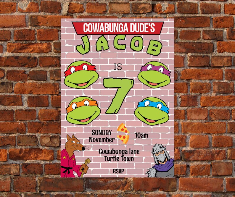 TMNT 2 Digital Birthday Invitation, Editable Invitation, COWABUNGA ...