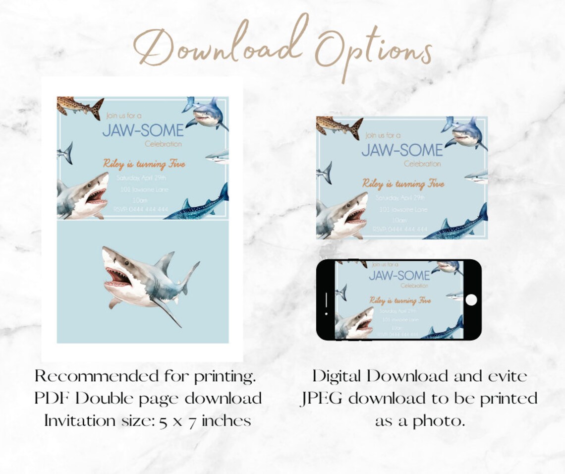 Shark Digital Birthday Invitation, Editable Invitation, Jaw-some, Shark ...