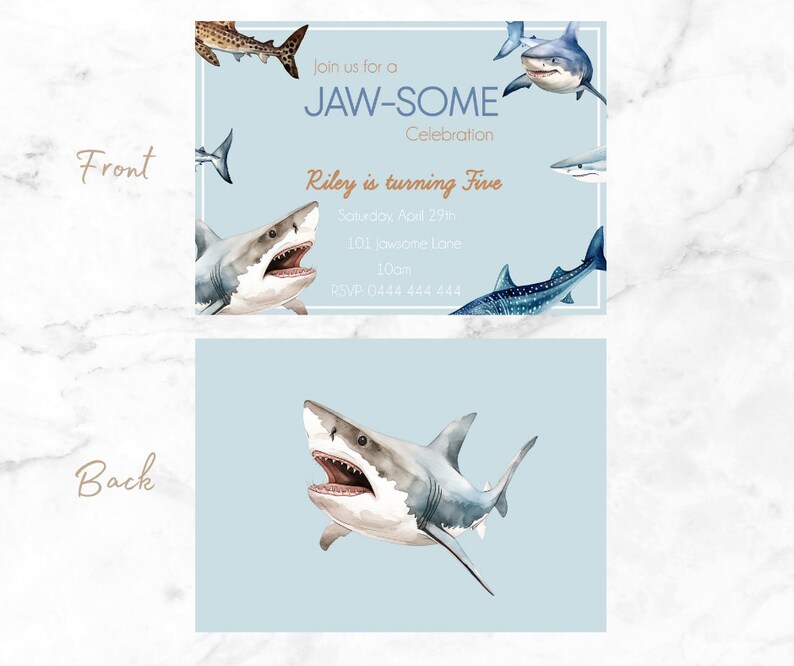 Shark Digital Birthday Invitation, Editable Invitation, Jaw-some, Shark ...
