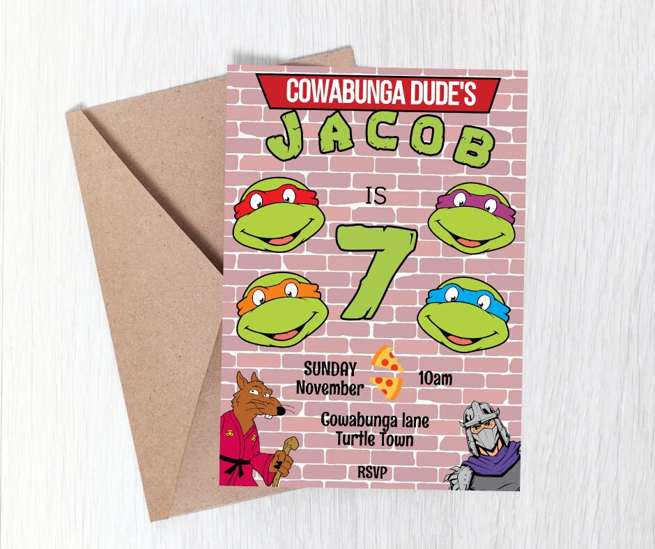 TMNT 2 Digital Birthday Invitation, Editable Invitation, COWABUNGA ...