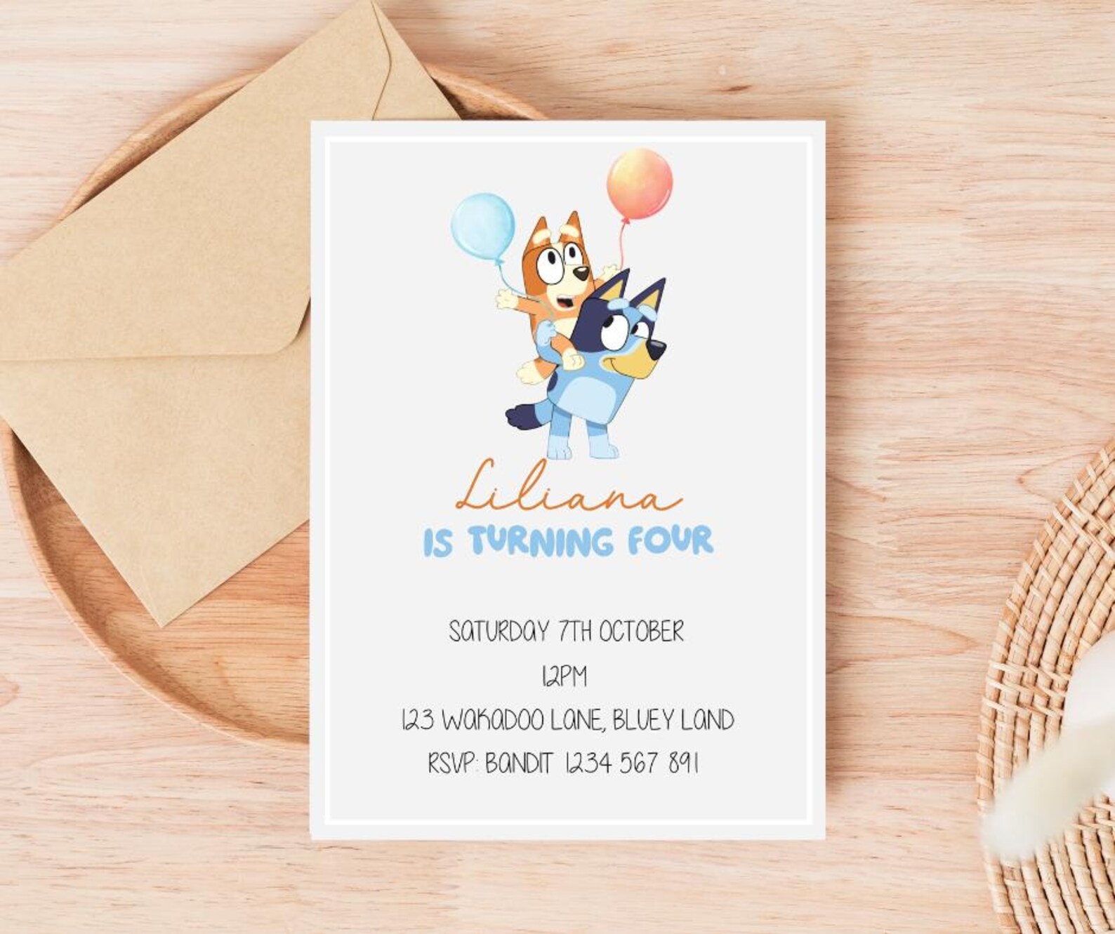 Bluey Invitation, Editable Invitation, WAKADOO, Blue Dog Invitation ...