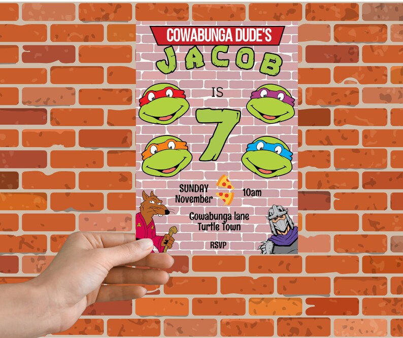 TMNT 2 Digital Birthday Invitation, Editable Invitation, COWABUNGA ...