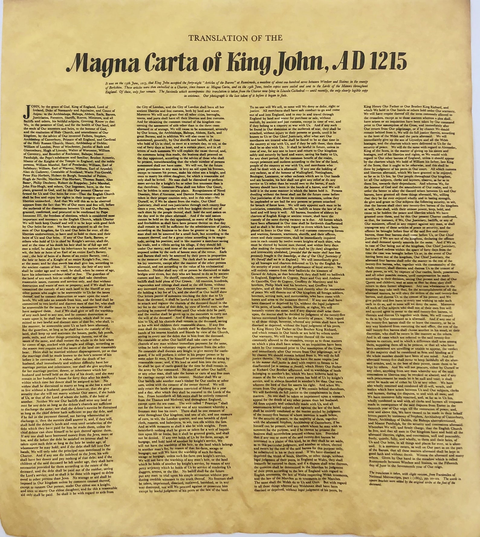 Poster Print Magna Carta of King John 1215 Reproduction Old - Etsy