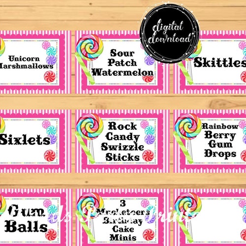 Candy Food Labels Instant Download Sweets Birthday Tent Cards - Etsy
