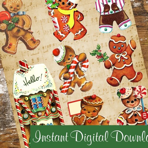 Dollar Download Vintage Gingerbread Man Collage Sheet Junk - Etsy