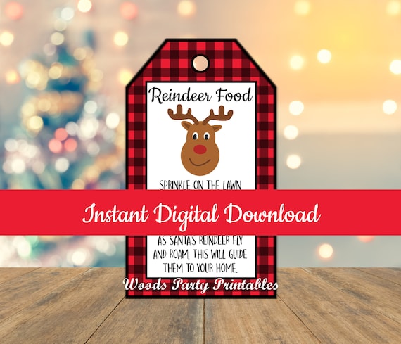 Reindeer Magic Food Tags Red and Black Buffalo Check Christmas | Etsy