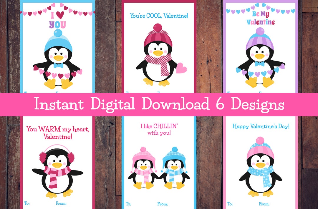 Penguin Valentine's Day Cards, 6 Different Designs, School Classroom ...