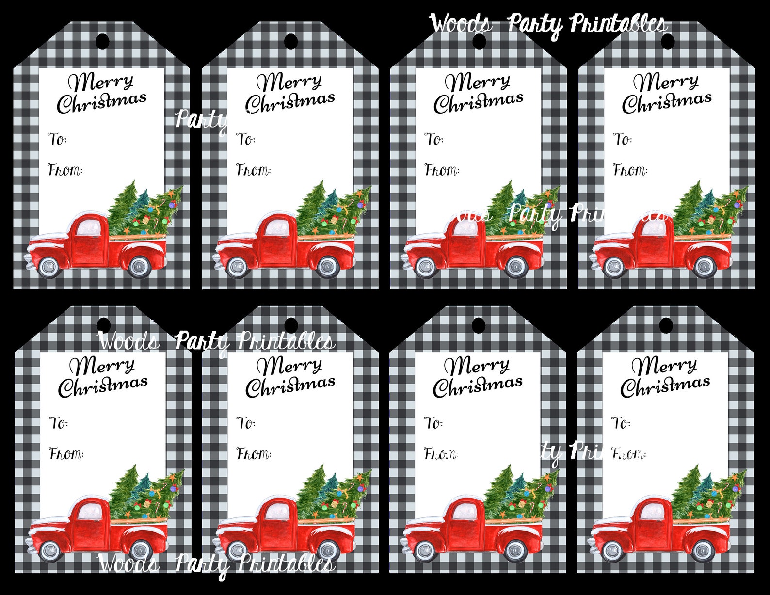 Holiday Red Truck Gift Tags Add Your Own Names Black and - Etsy
