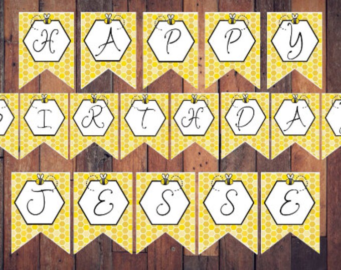 Printable Bee Banner Sign Pennants Digital Honey Bee Alphabet Letters ...