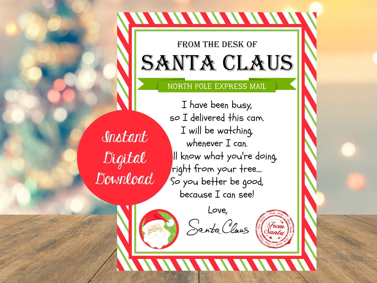 Santa Letter Printable Santa Cam Letter Instant Printable - Etsy