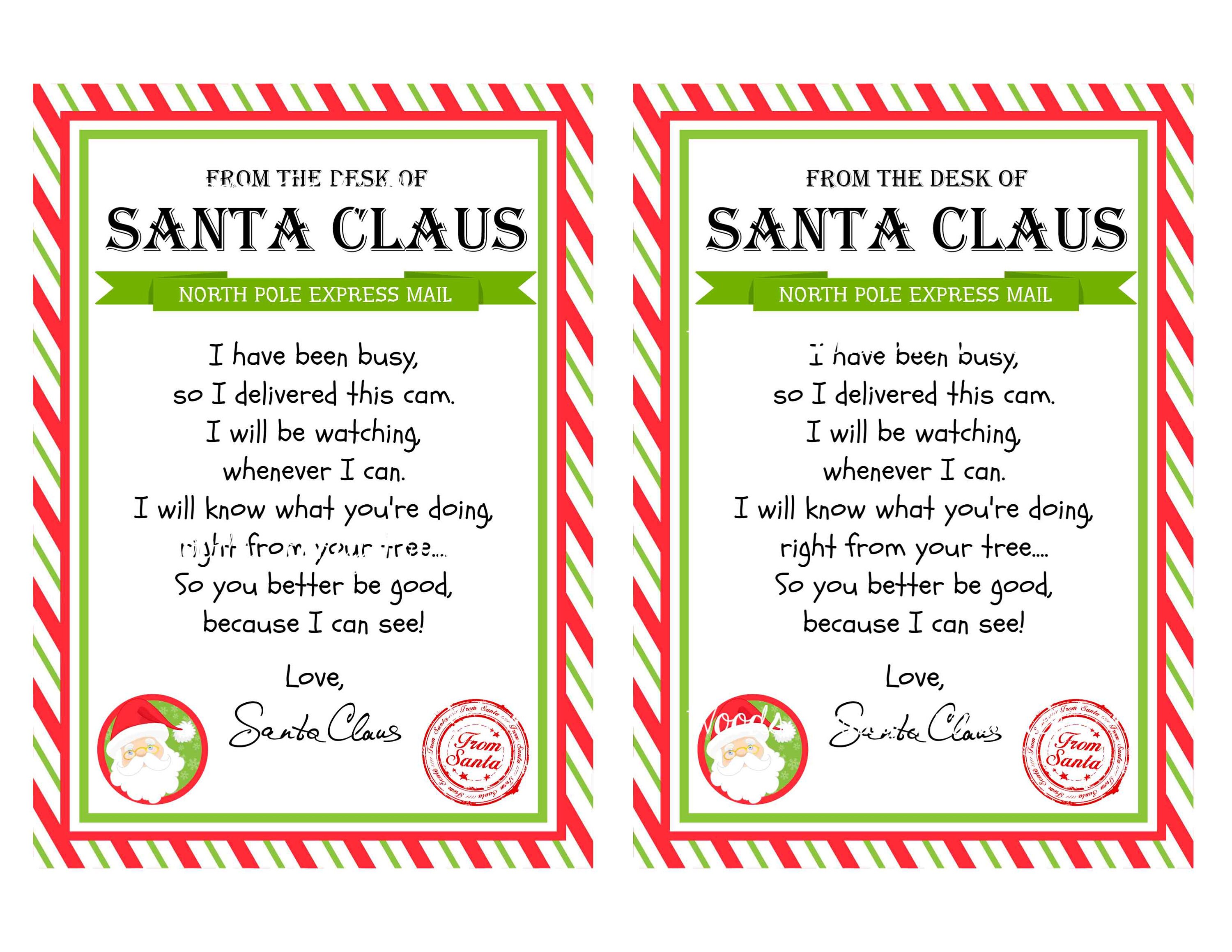Santa Letter, Printable Santa Cam Letter, Instant Printable Digital ...