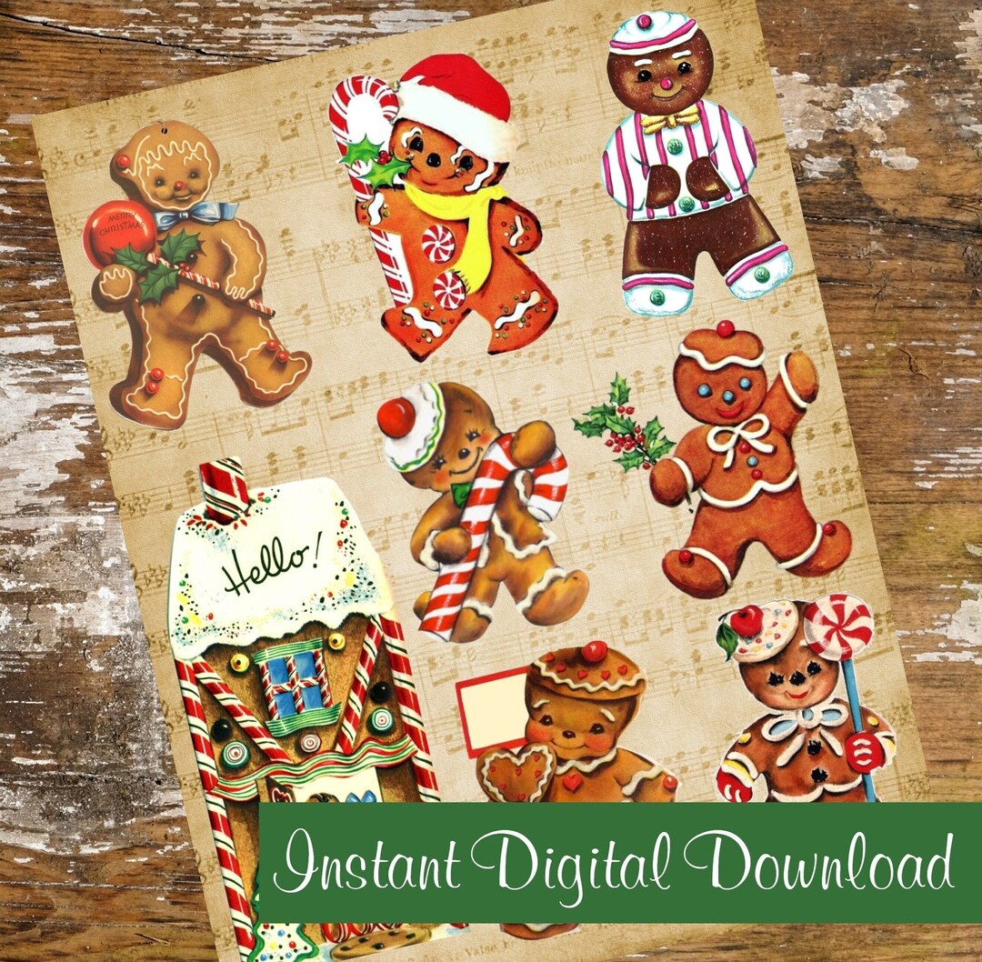 Dollar Download, Vintage Gingerbread Man Collage Sheet, Junk Journal ...